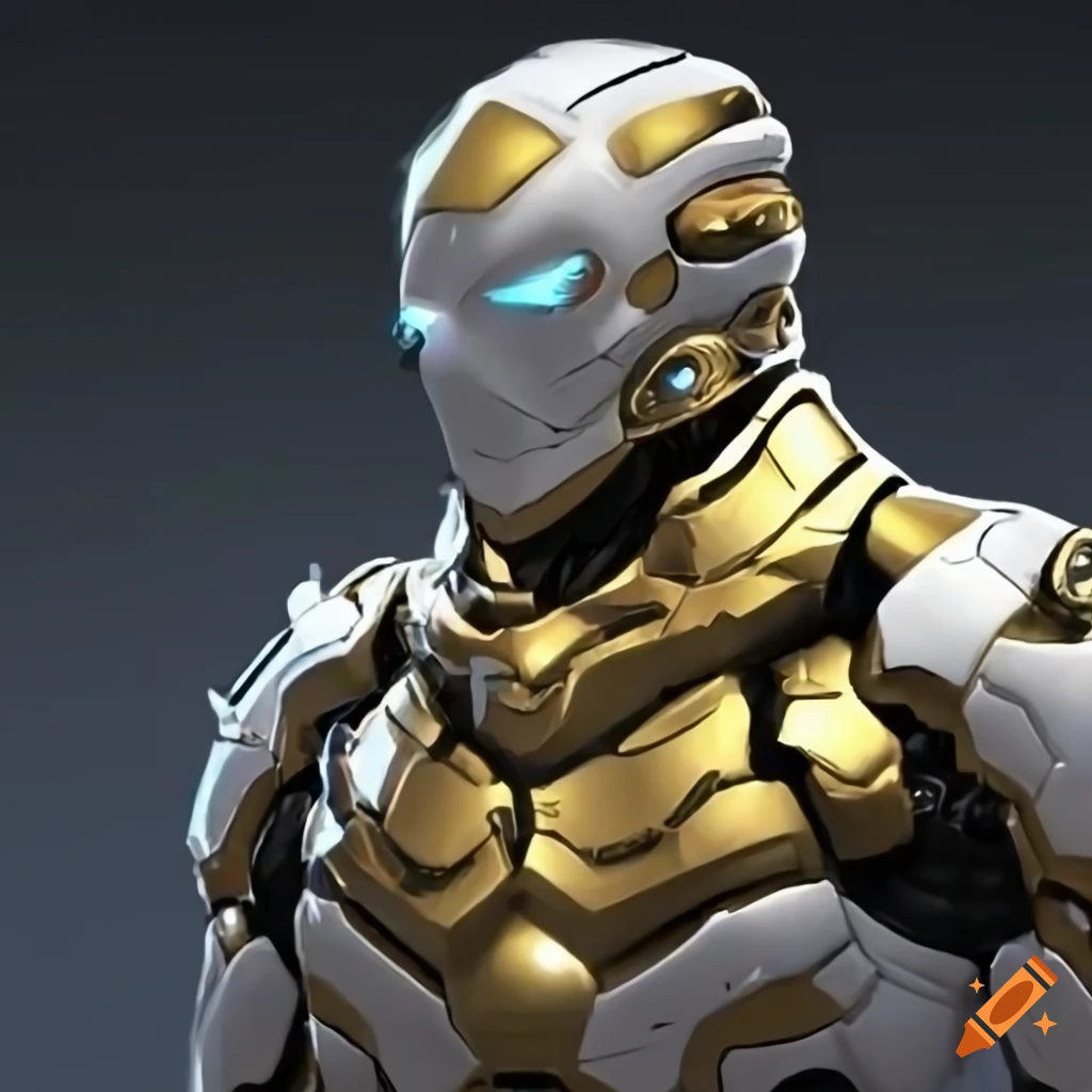 White, golden cyborg armor