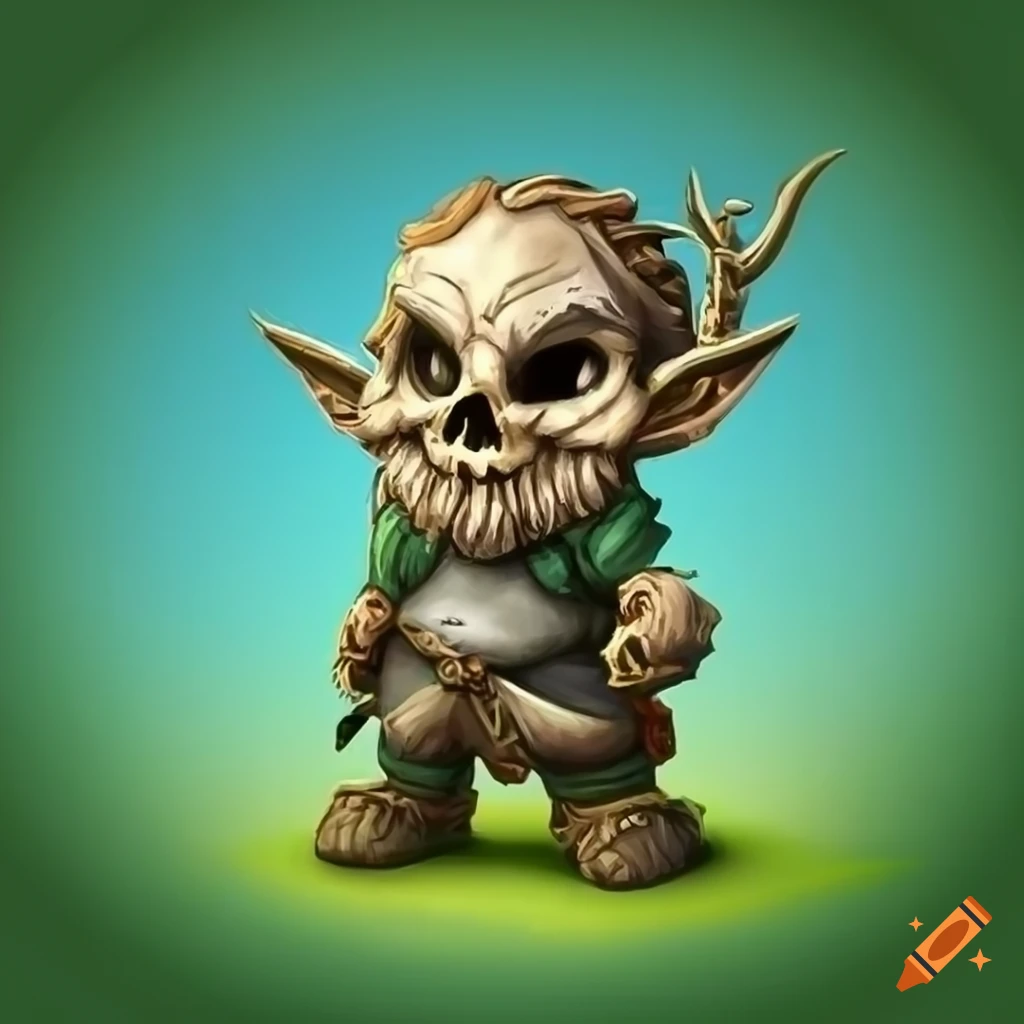 Young gnome druid wearing skull mask on Craiyon