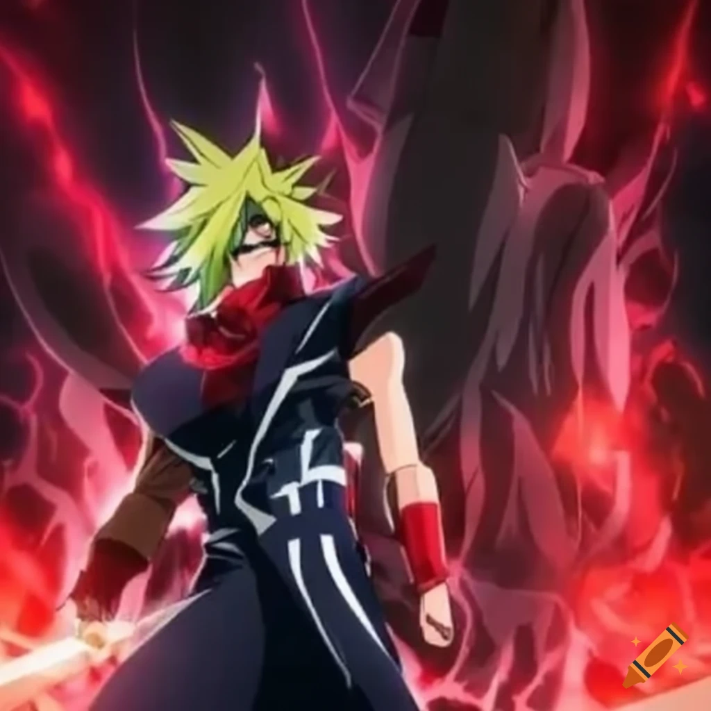 A fierce anime character emitting intense energy during battle