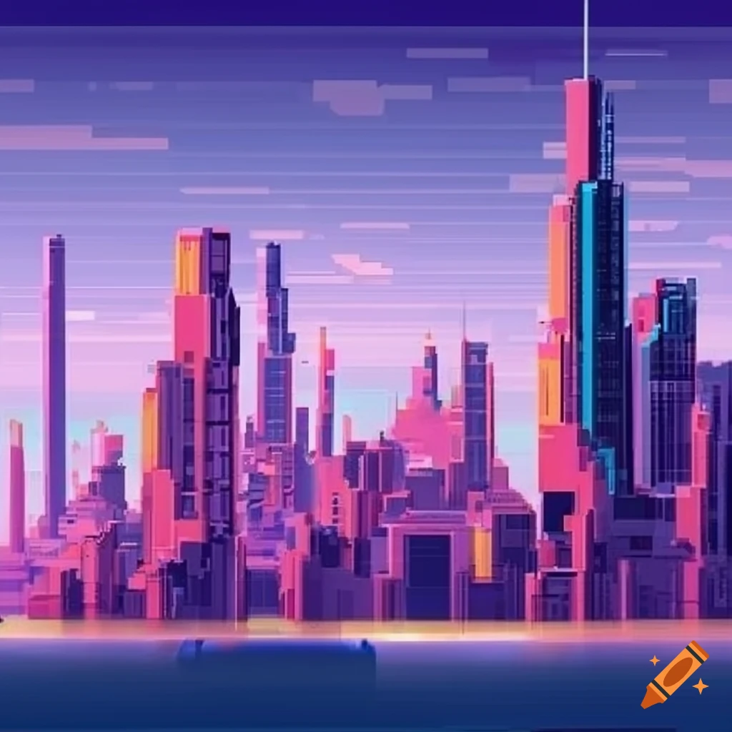 Futuristic pixel city on Craiyon