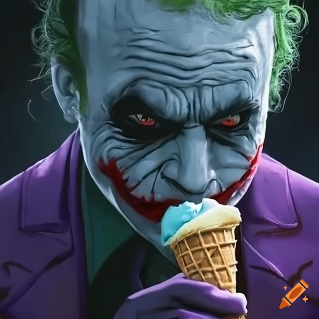Disney version, dark knight joker eating blue ice cream cone on Craiyon