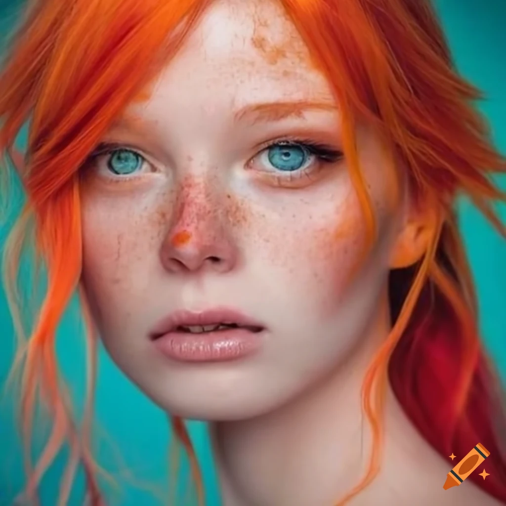 A stunning woman with vibrant red hair and subtle freckles on Craiyon