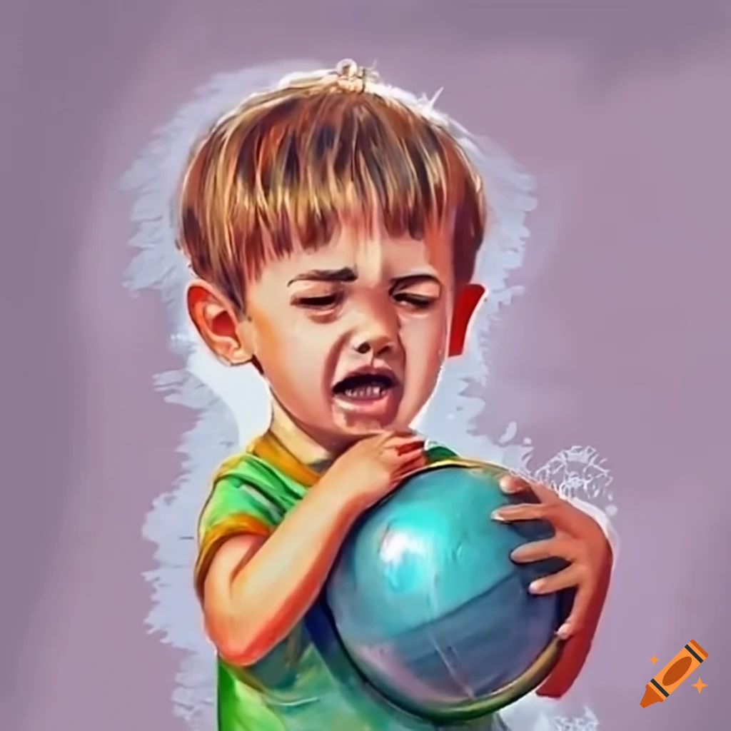 A child cries looking his friends who plays with a ball on Craiyon