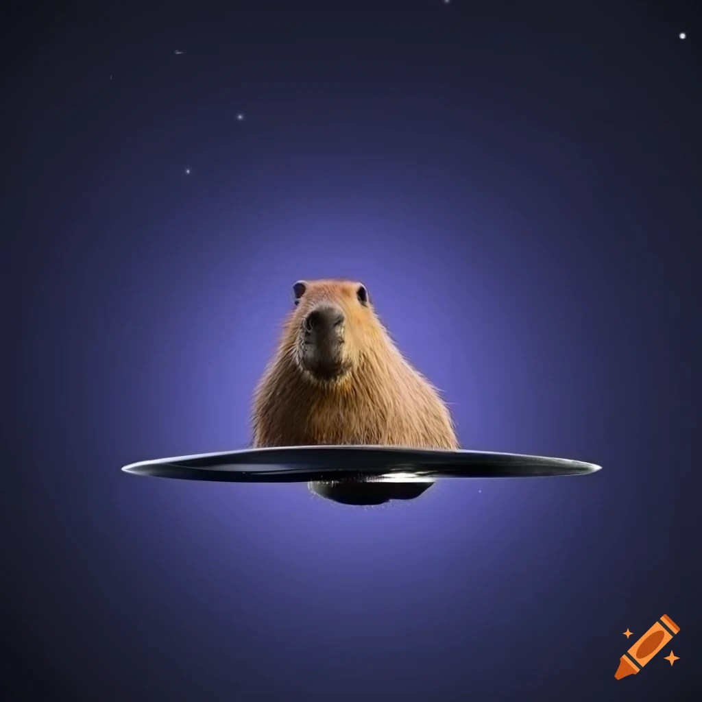An adorable capybara wearing a space helmet floating in zero gravity ...