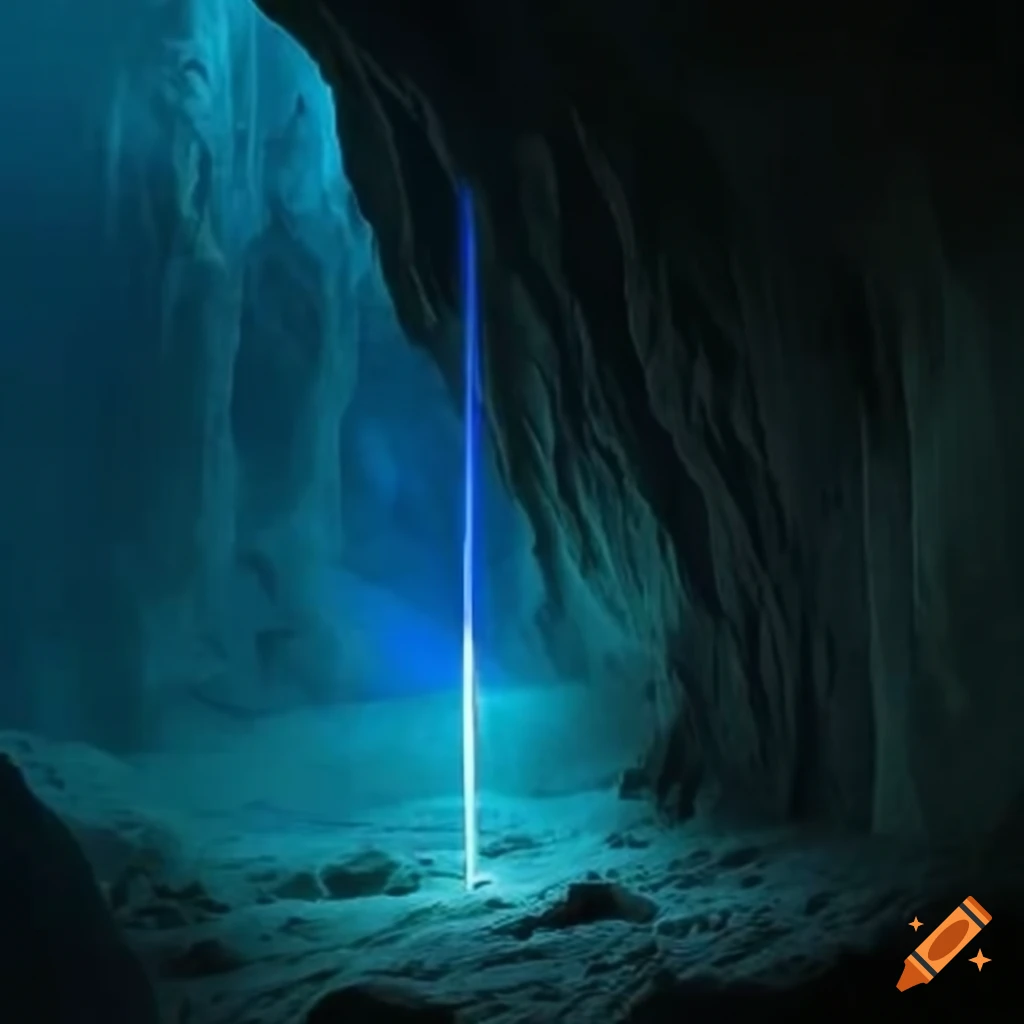 A neon rod emitting light in a dark cave