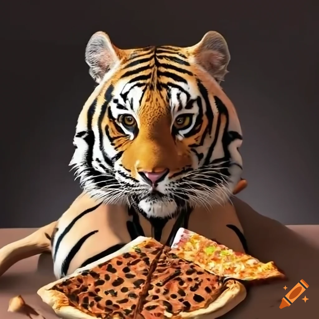 Tiger eating pizza on Craiyon