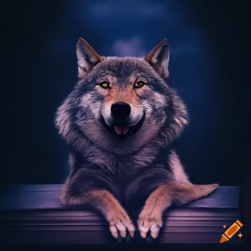 Wolf sitting at the piano, lost in its own melody
