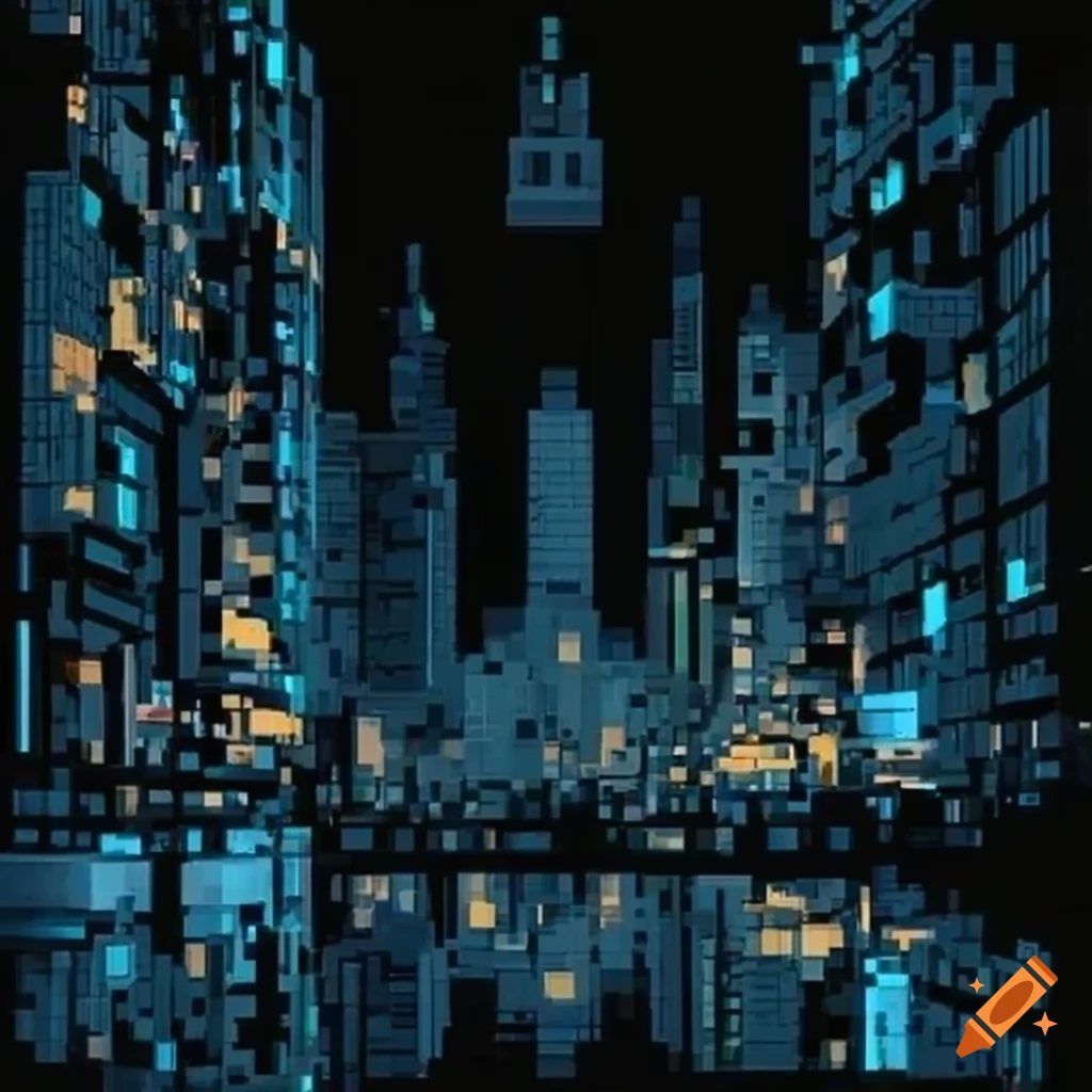 Detailed pixel city view from window