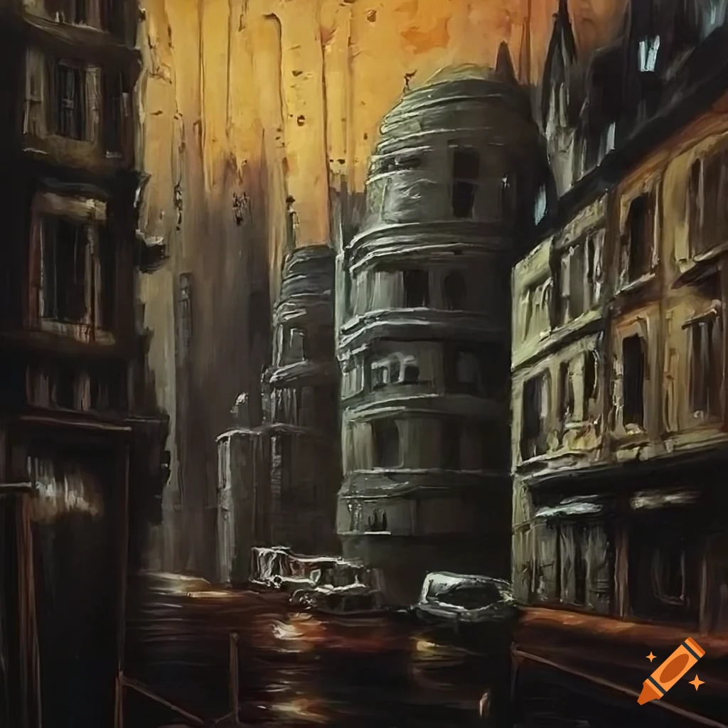 Urban cityscape, extremely detailed oil painting, dystopian art ...