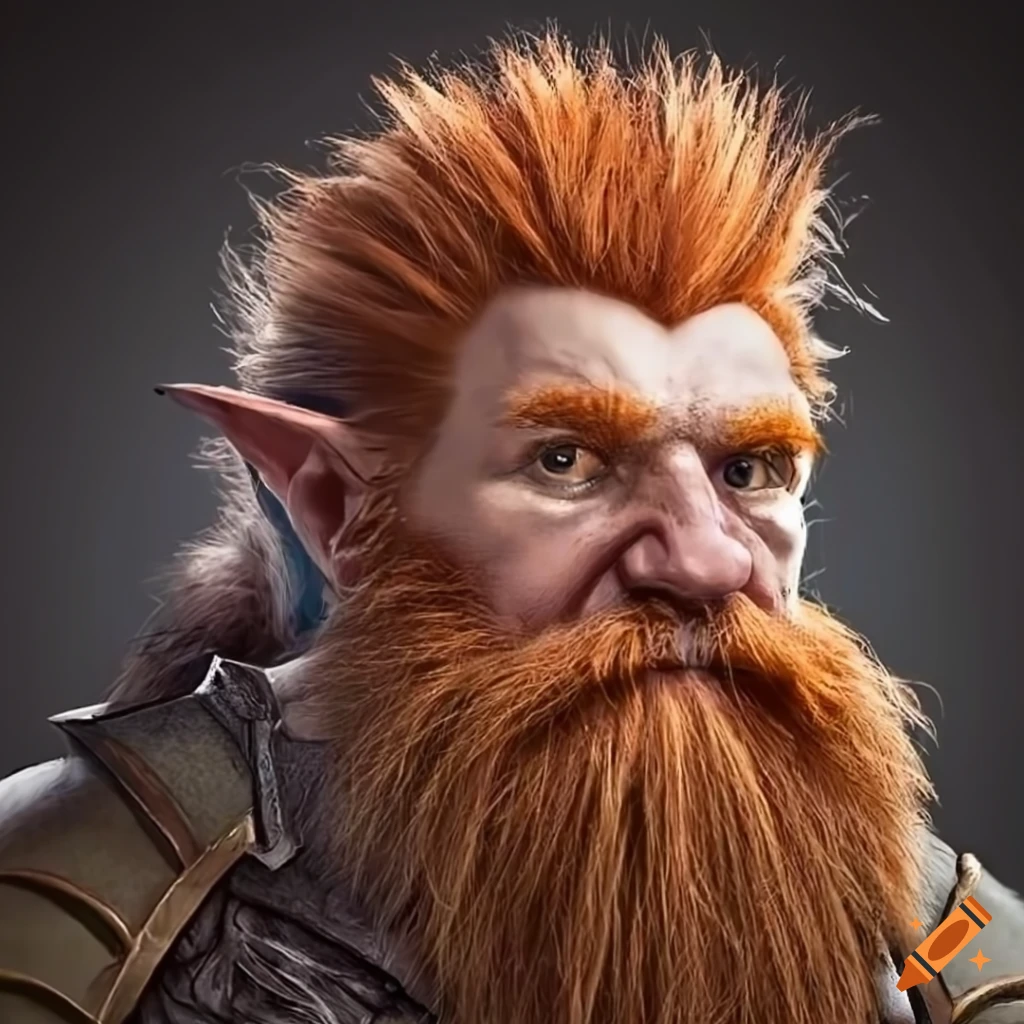 A character from the fantasy world is a stern, swarthy dwarf, with a ginger beard, a mohawk, a ...