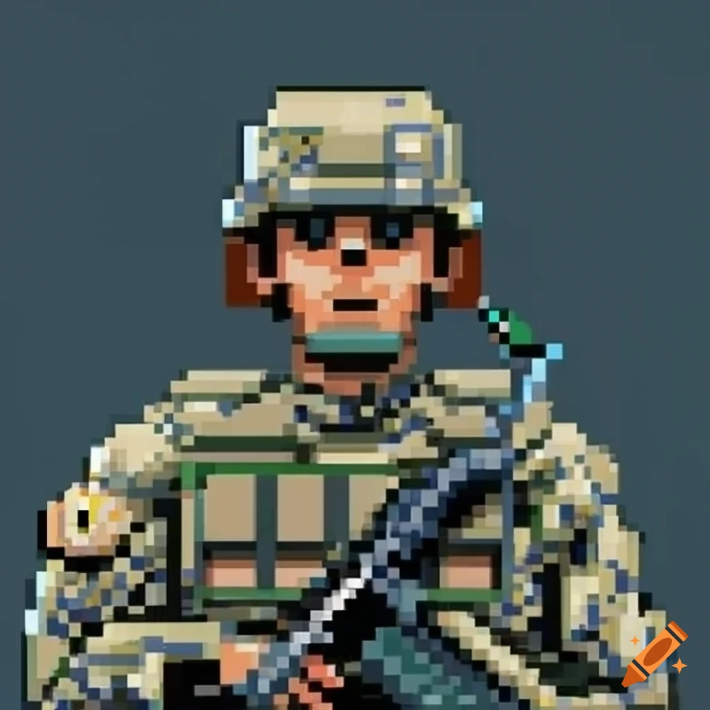 16 bit pixel art us army soldier talking on the radio no background
