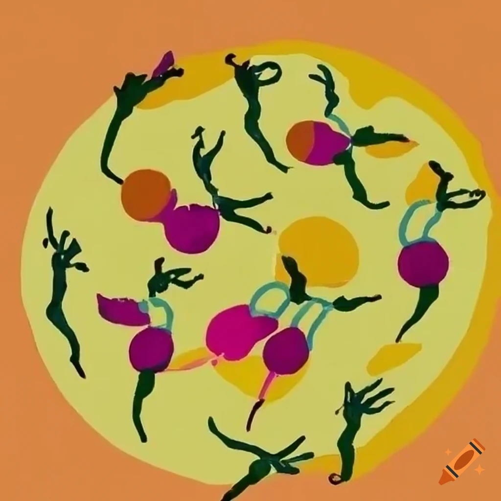 Yellow turnips dancing in a matisse-style circle