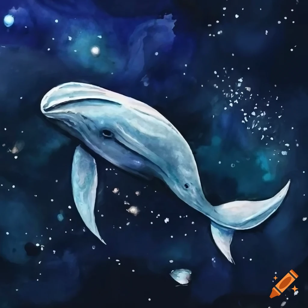 Cosmic whale black and white realistic drawing on Craiyon
