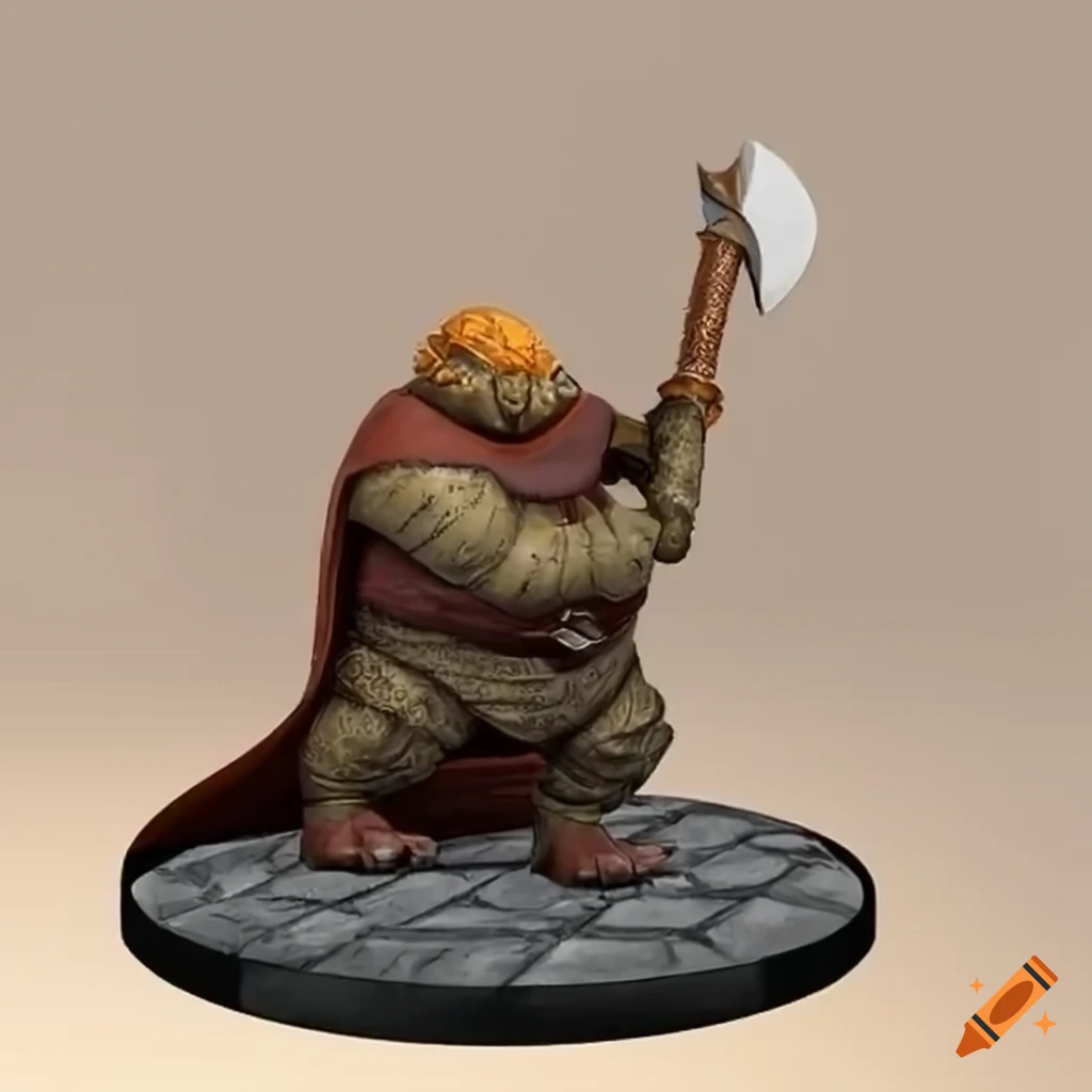 FAT Dragonborn warrior in heavy armor wielding a mighty axe on Craiyon