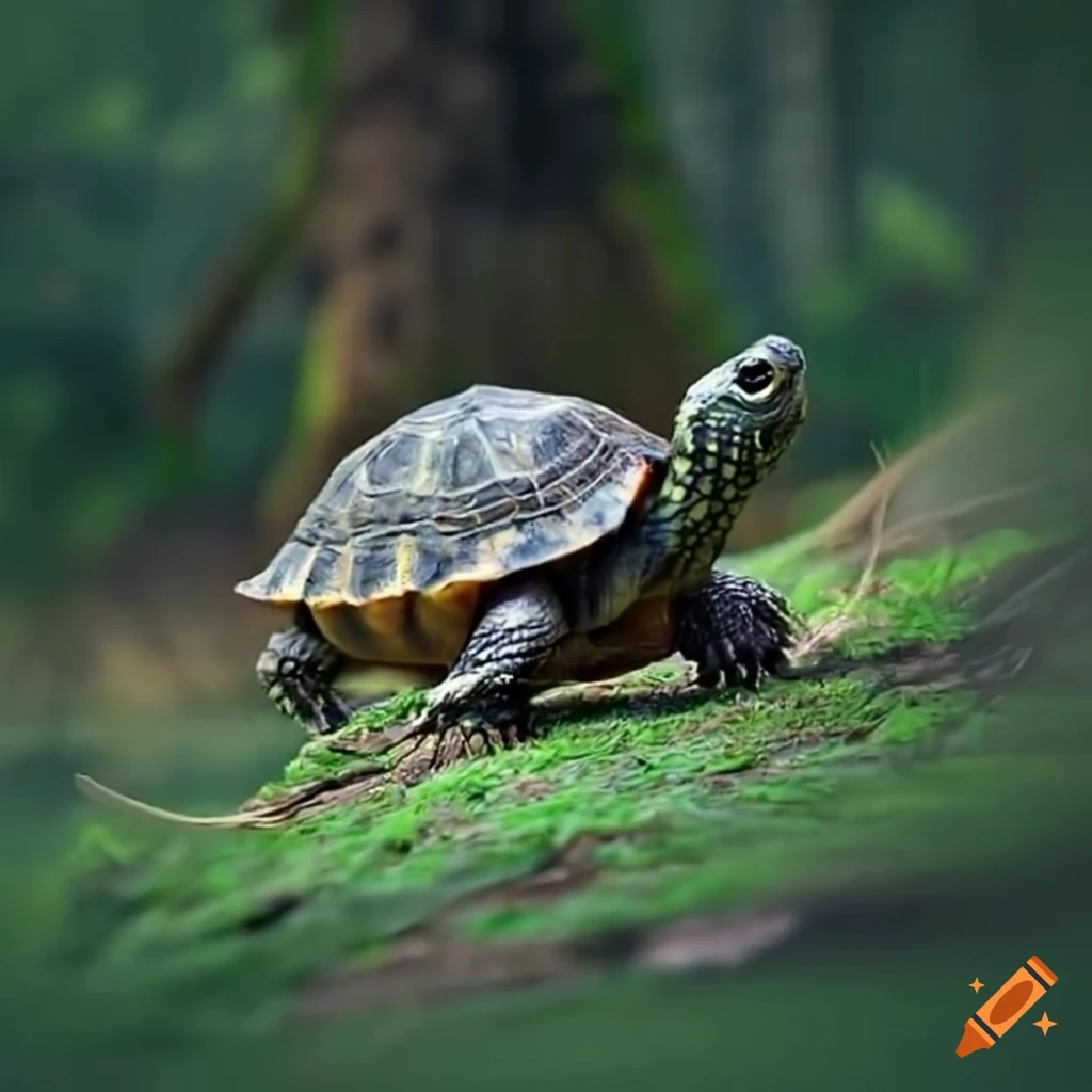 A majestic turtle carrying a thriving tree on its shell on Craiyon