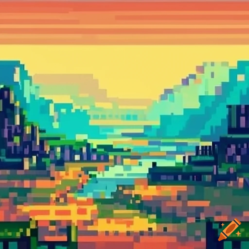 Pixelated landscape on Craiyon