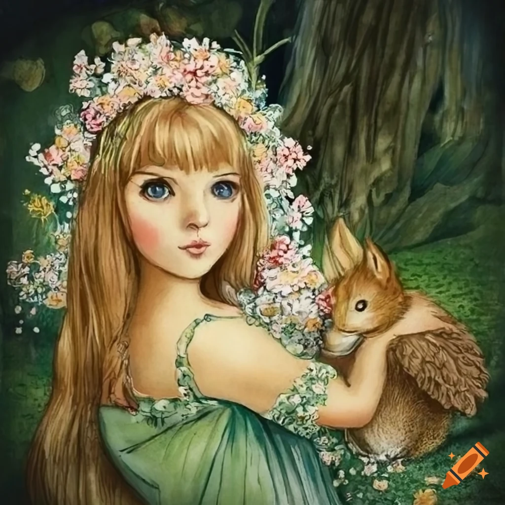 Princess of Spring Flowers, storybook illustration, Beatrix Potter ...