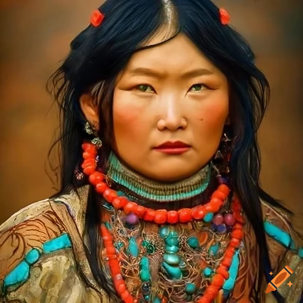 Exotic and gorgeous mongolian woman with green eyes and high cheek ...