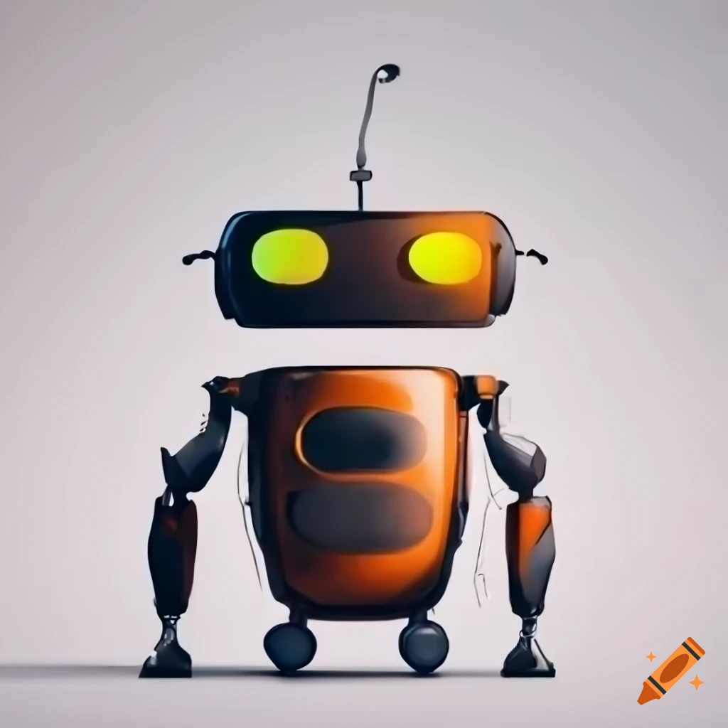 Cool orange bot appearing friendly, clear white background