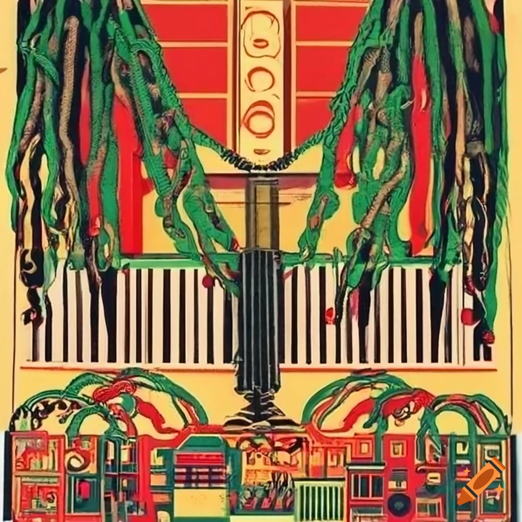 A_vintage propaganda poster of a rasta_with_cables_instead_of ...