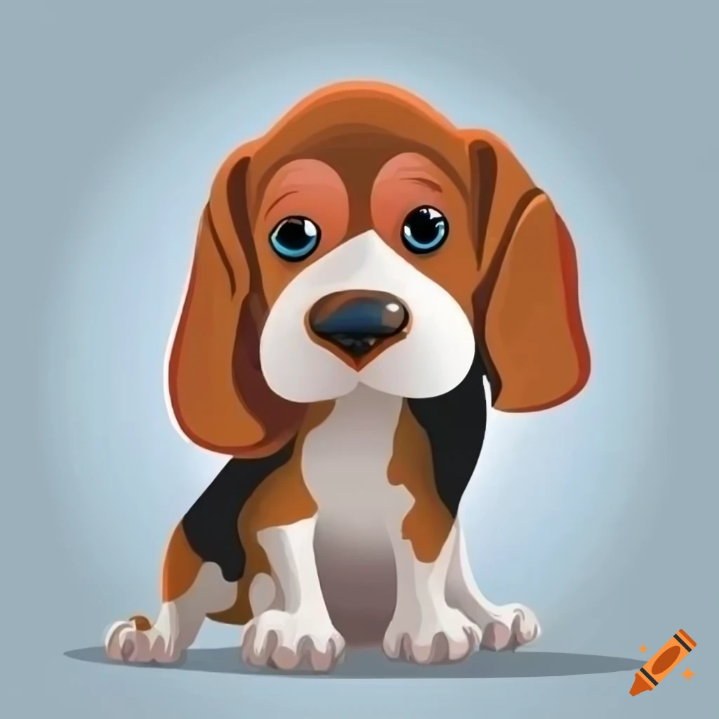 Playful beagle puppy cartoon on white background