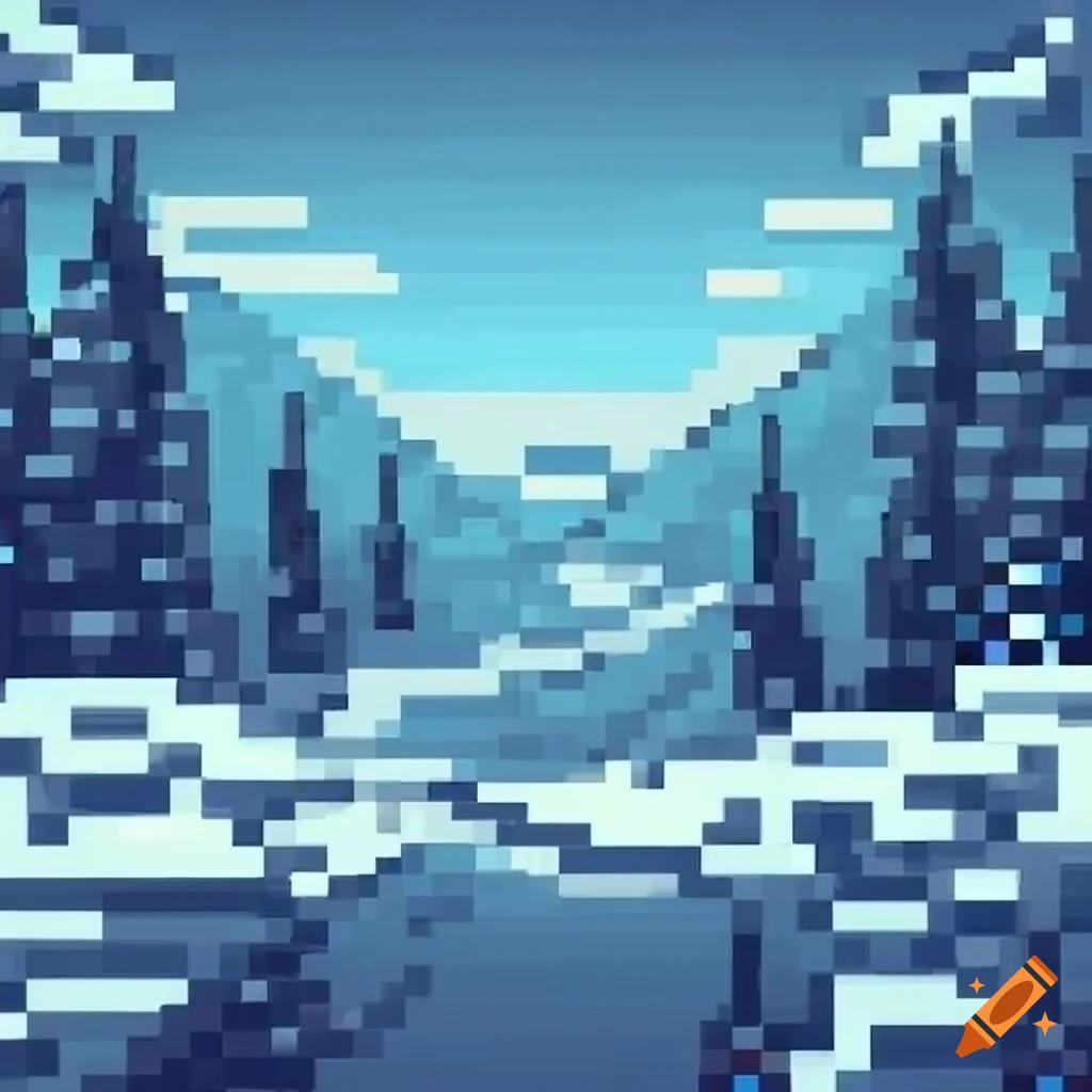 Pixelated snowy mountain path