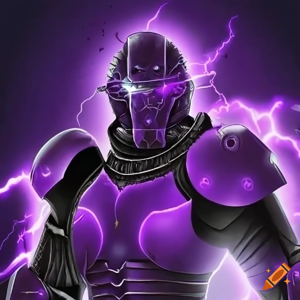 Dark Purple and black power armor with lightning infused into the armor ...