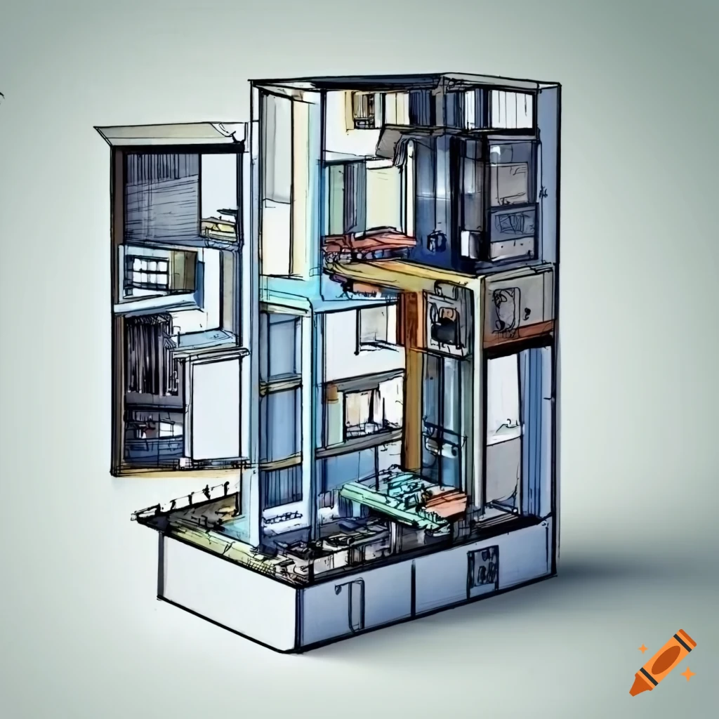 Technical drawing cutaway on Craiyon