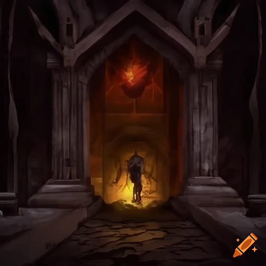 The entrance to a dungeon style heroic fantasy