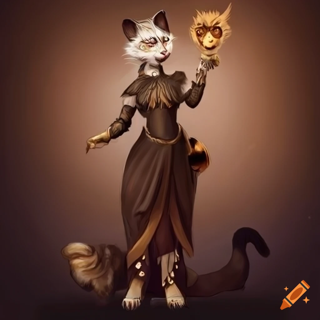 The full body of an anthropomorphic female cat in heroic fantasy style ...
