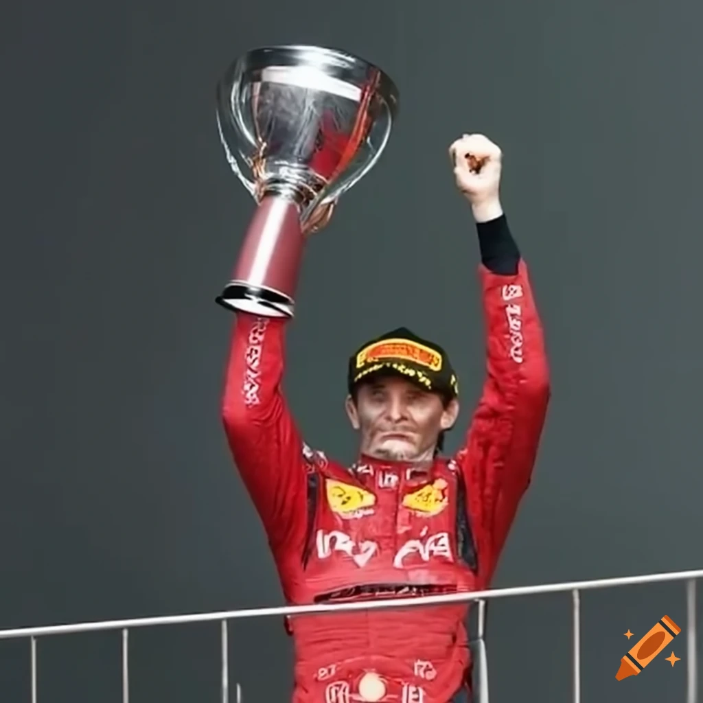 F1 champions rejoicing on the podium, holding their trophies high on ...