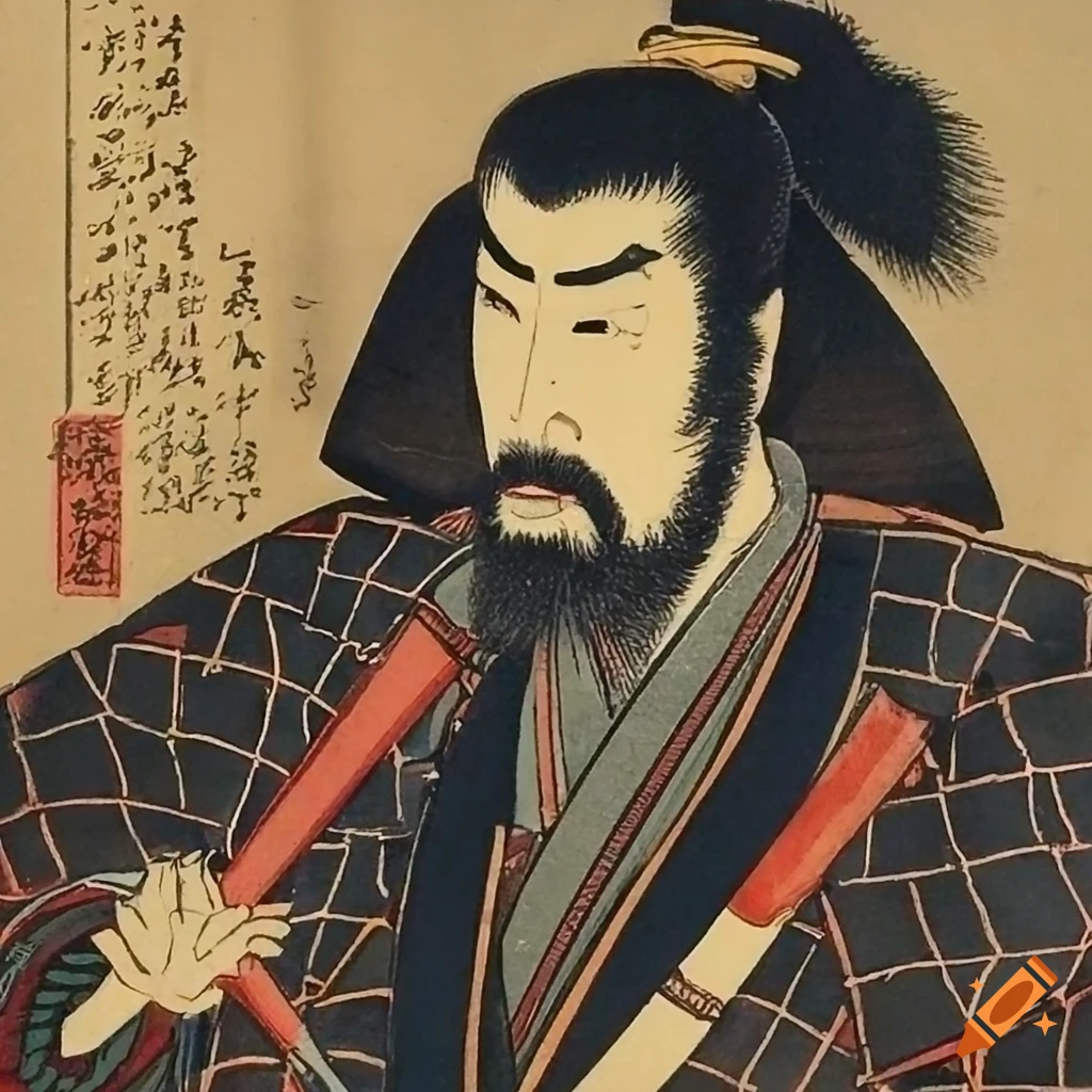 Japanese woodblock print depicting a ronin with cornelius zelea ...