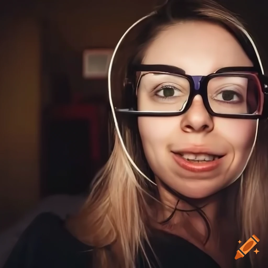 A selfie of young woman who is a live streamer wearing glasses on Craiyon