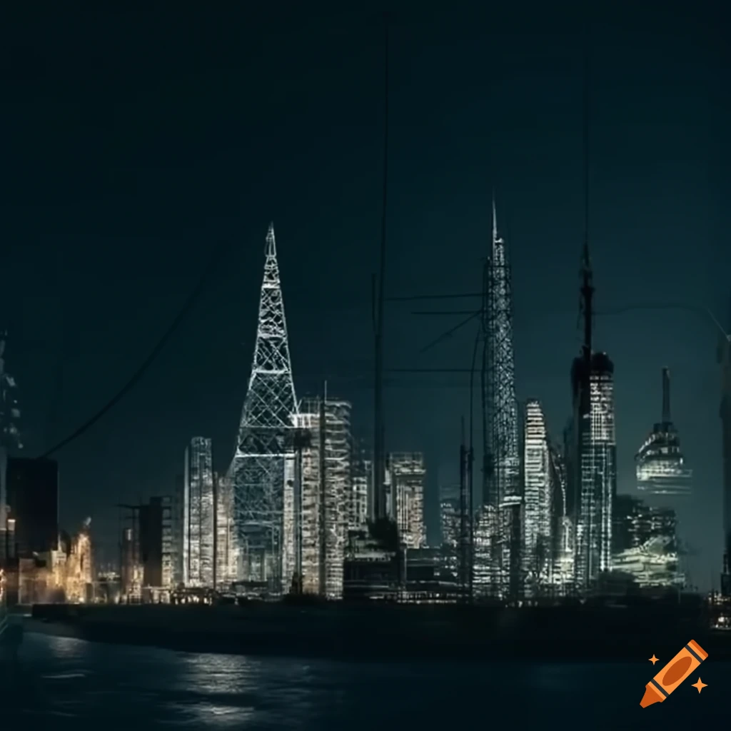 Future city, power lines, ev