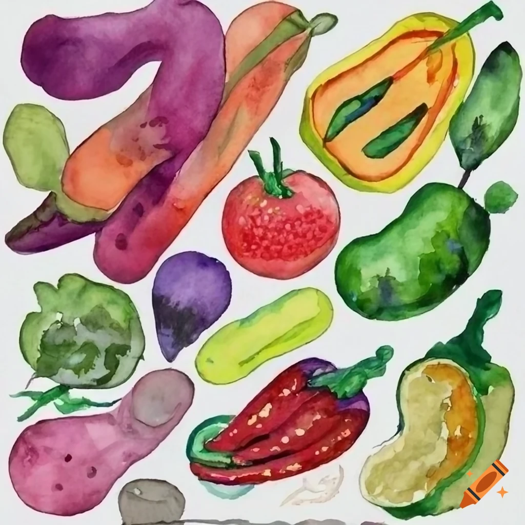 Frutas e verduras watercolor on Craiyon