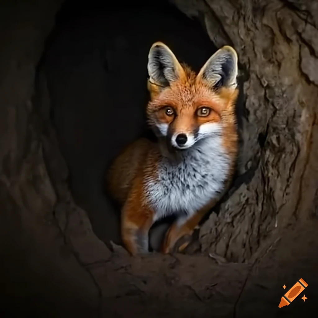 A fox stuck in a pit looking up fearfully at the camera on Craiyon