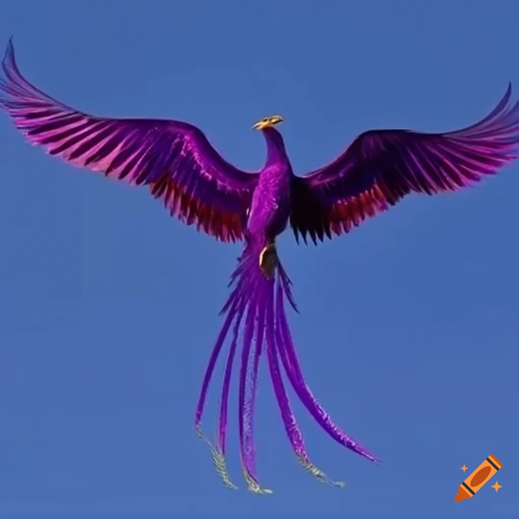 A purple phoenix flying in the sky on Craiyon