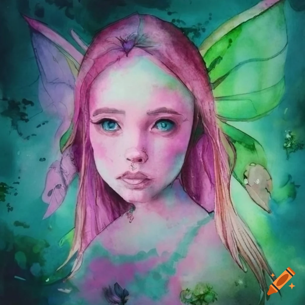 Watercolour Pink and Green Pixie Clipart Fairytale Fantasy Image for ...