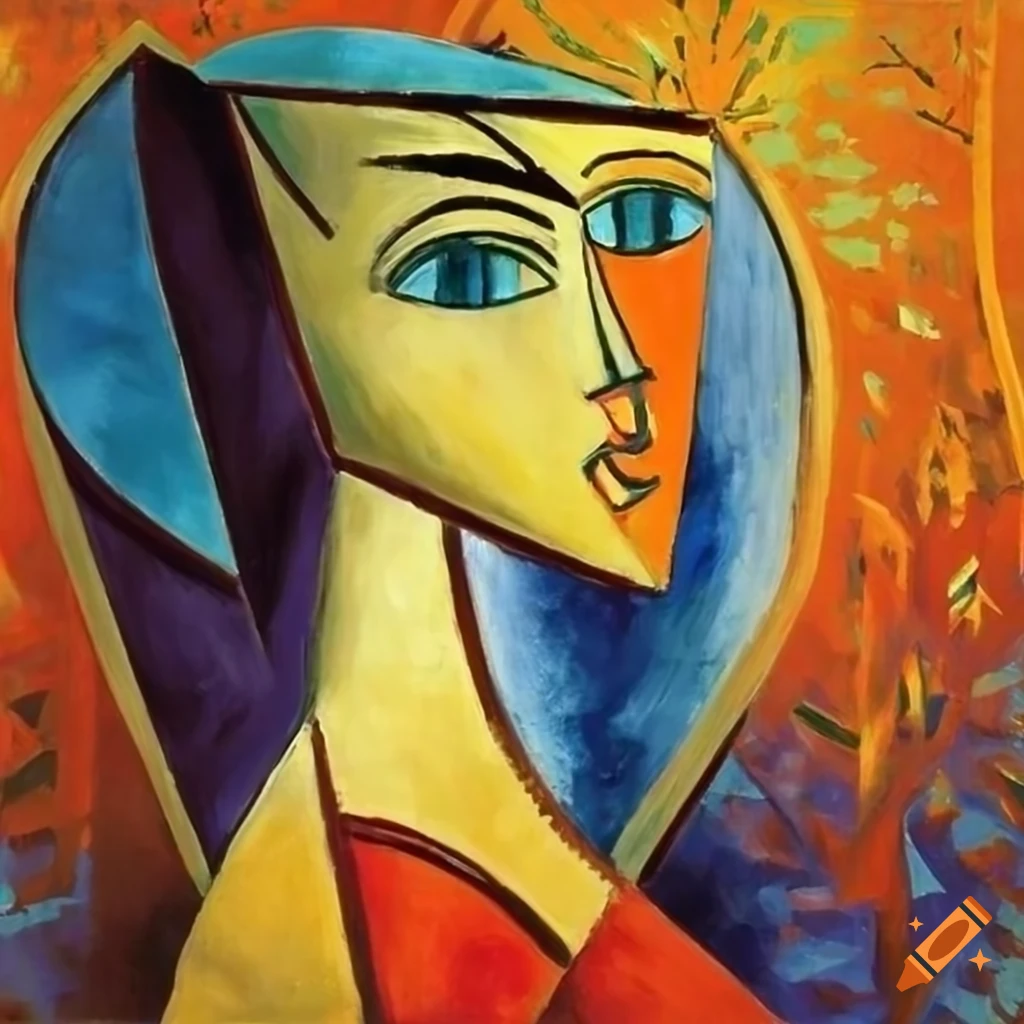 Princess of autumn rain, cubist painting by pablo picasso, oil on canvas