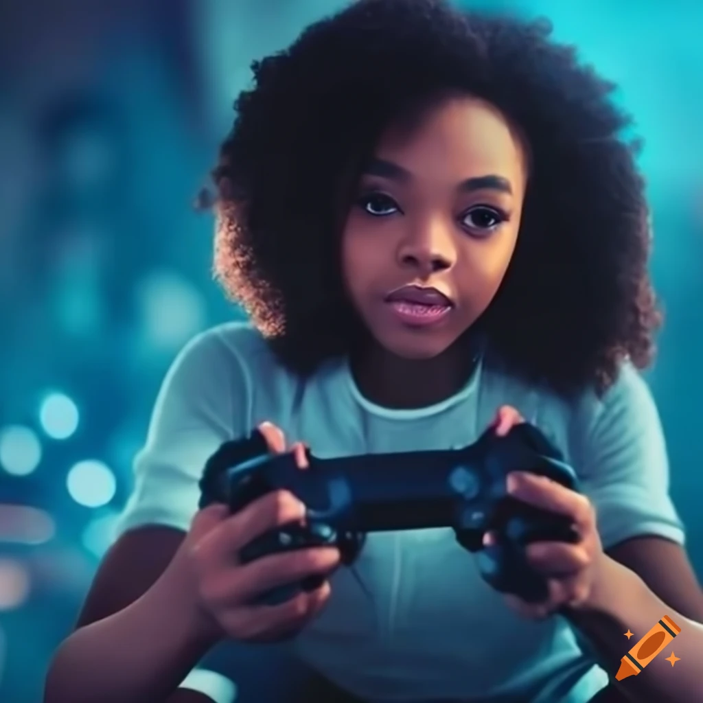 Black girl playing video games