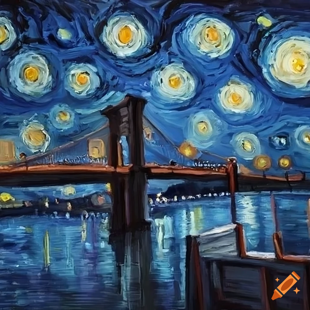 Brooklyn bridge starry night painting on Craiyon