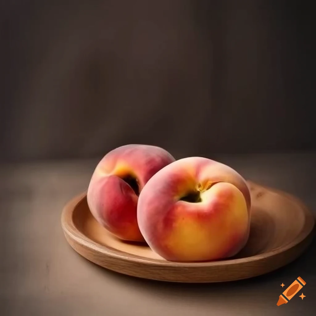 Peach in a polished wooden plate for elegant food serving