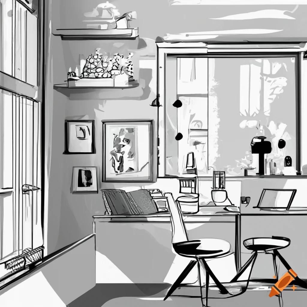Work from home line art interior of the house