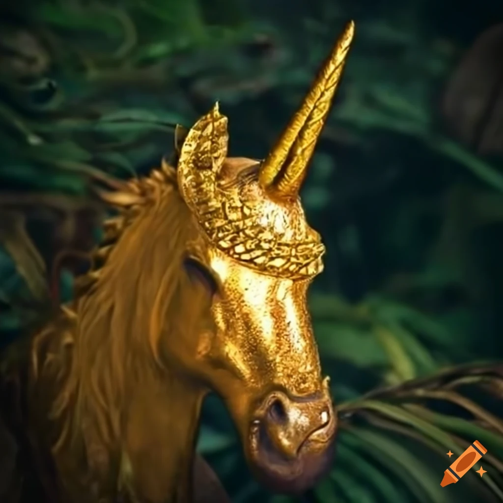 Gold unicorn in south africa jungle on Craiyon