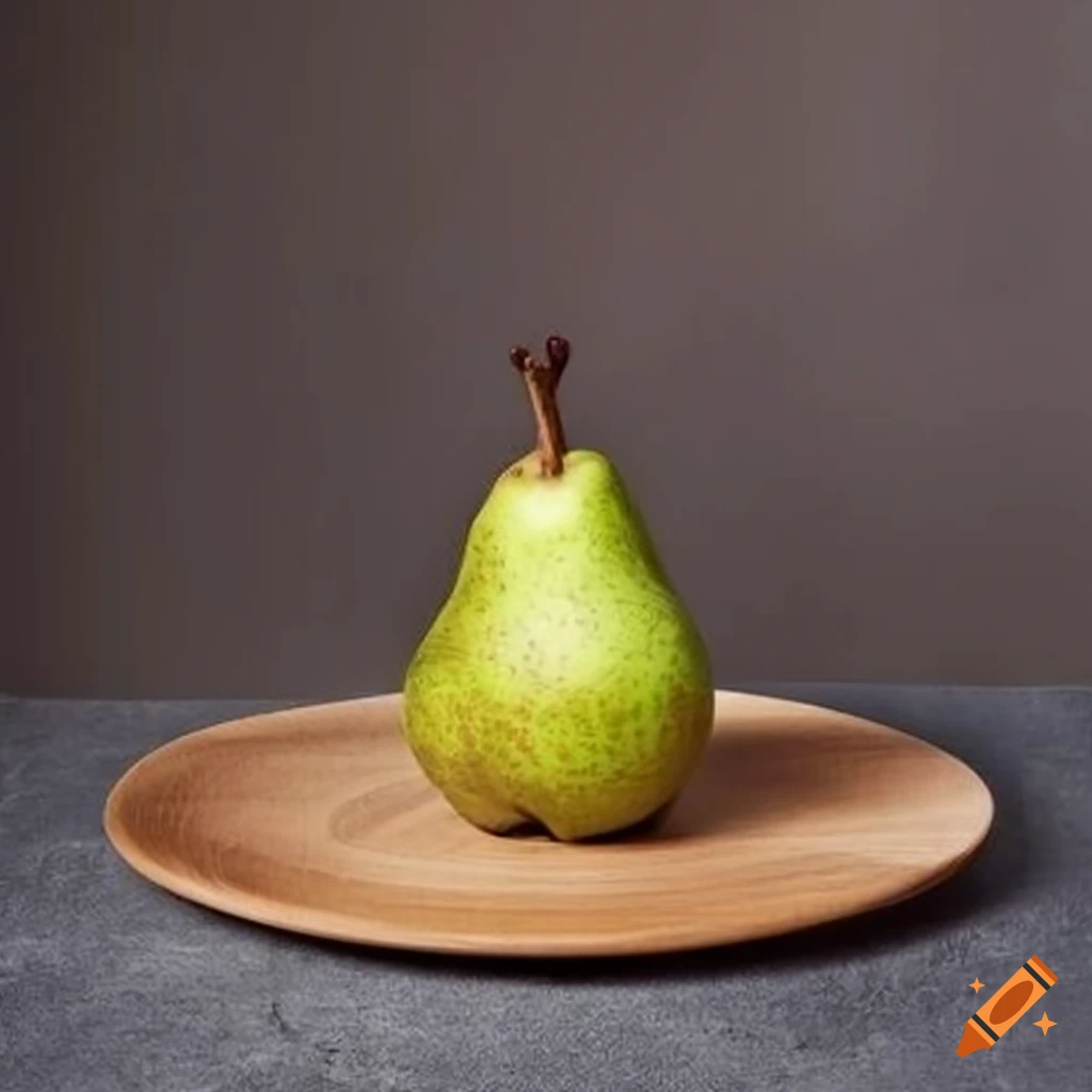 Pear in a polished wooden plate for elegant food serving
