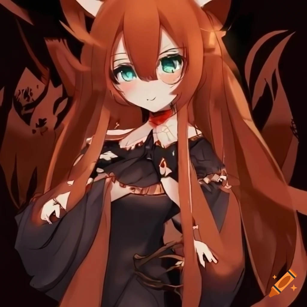Giant fox witch vtuber, dark orange hair, big fluffy tail , cute,full ...