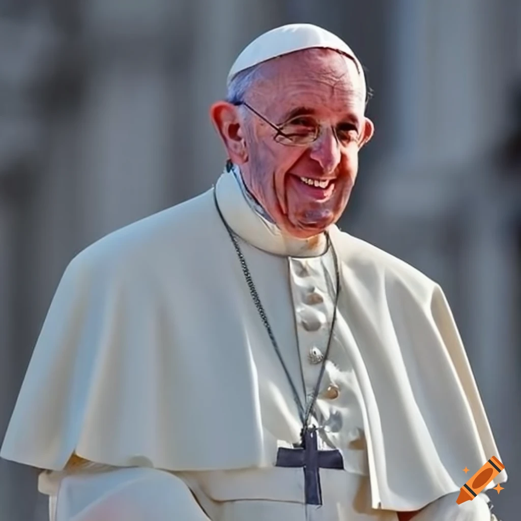 Pope francis in white ski jacket photograph