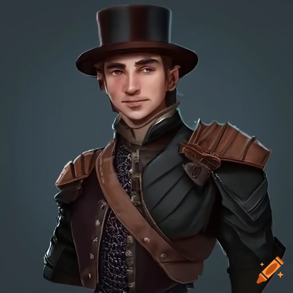 Young handsome dnd male artificer, wearing Victorian top-hat and ...
