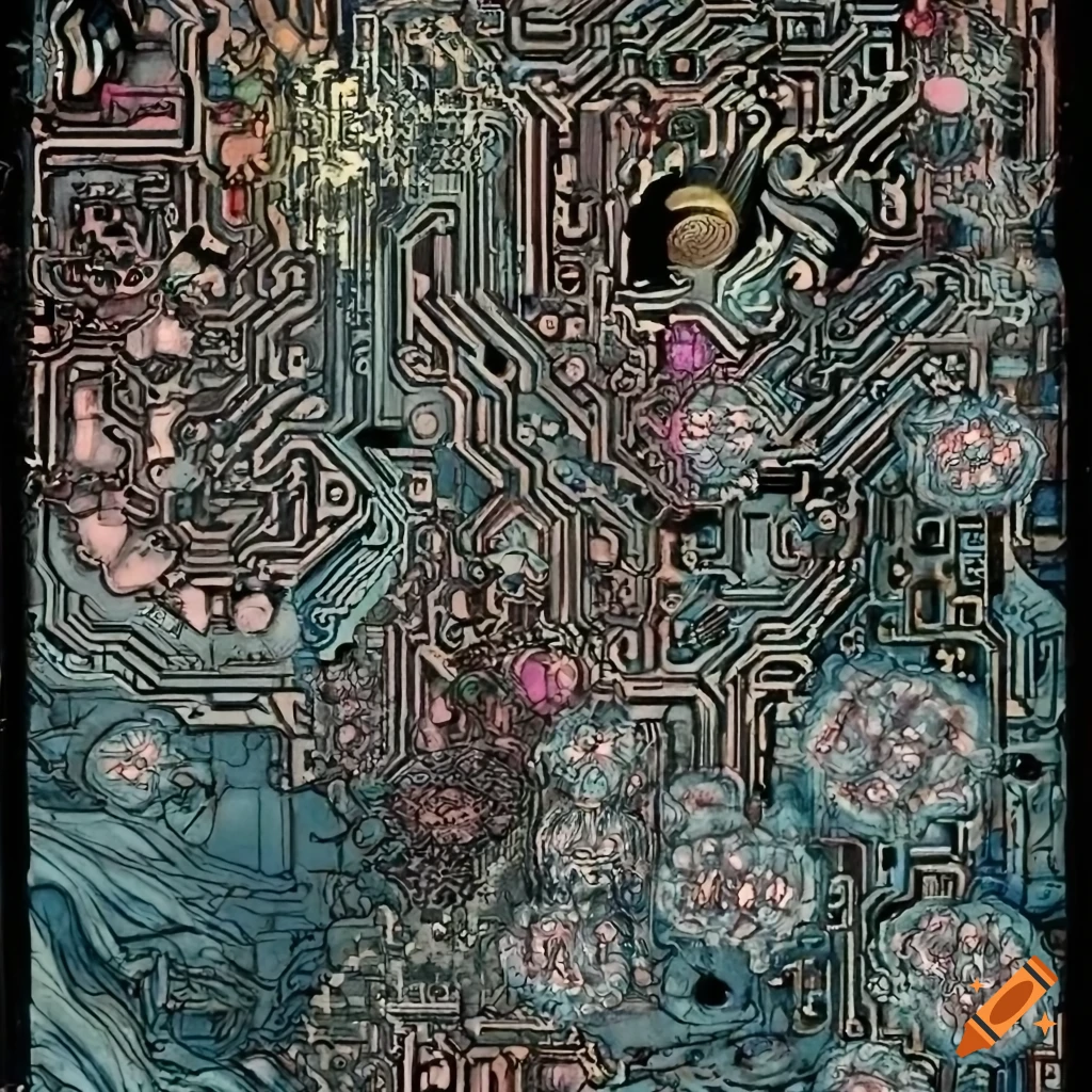 Cyberpunk abstract open space map of flowers with biopunk textures and ...