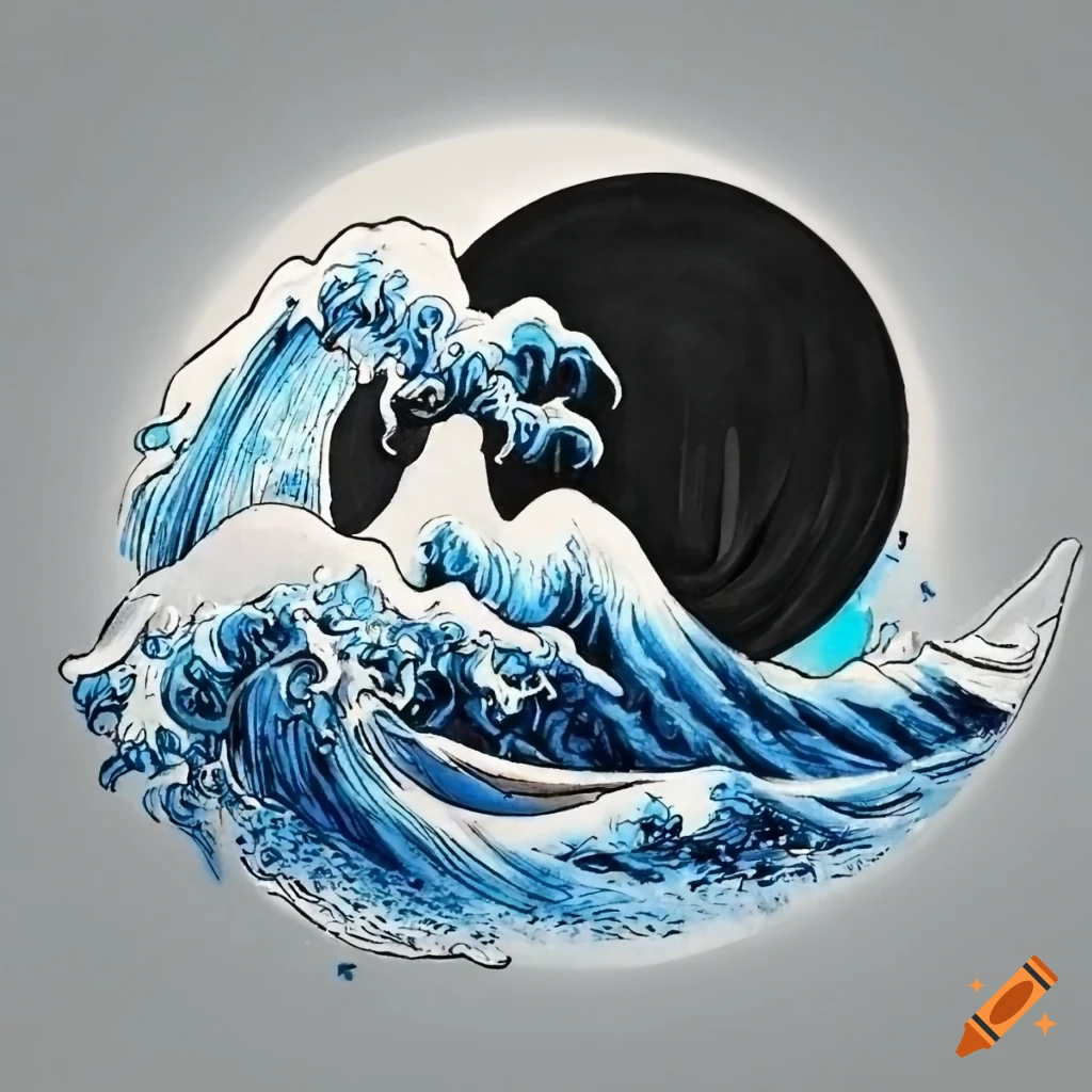Blue wave, ukiyo-e, logo on Craiyon